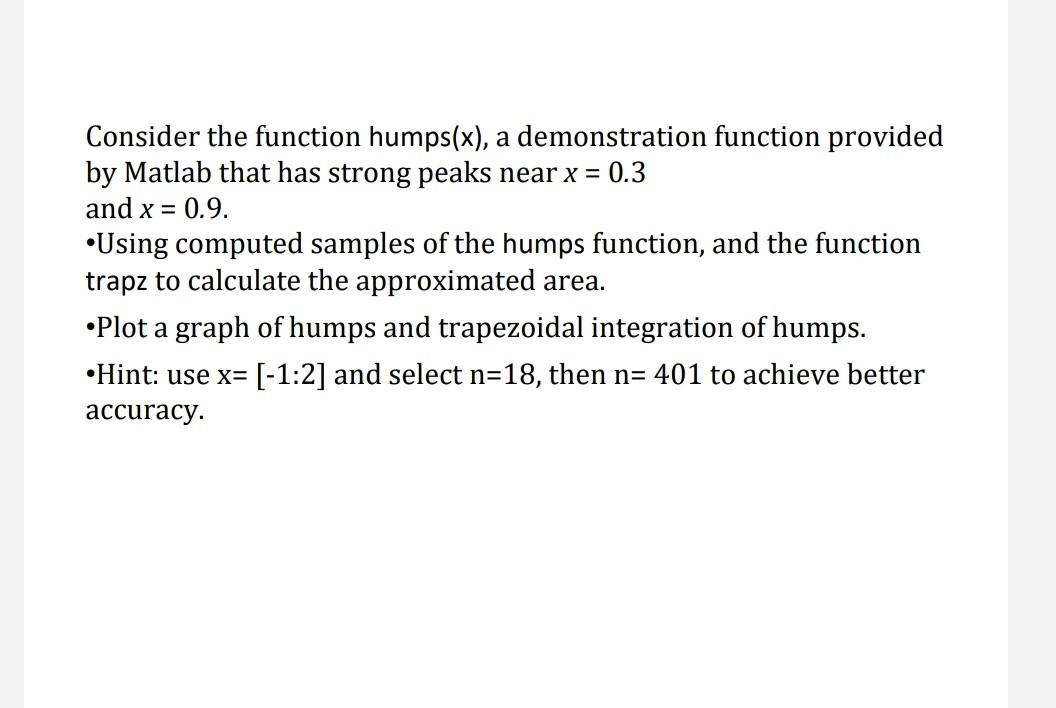 Solved Consider the function humps(x), a demonstration | Chegg.com