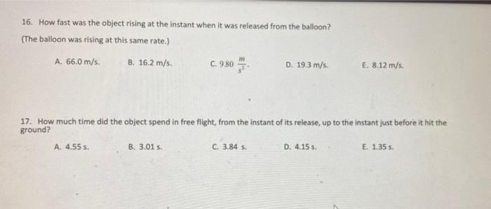 Solved 16. How fast was the object rising at the instant | Chegg.com