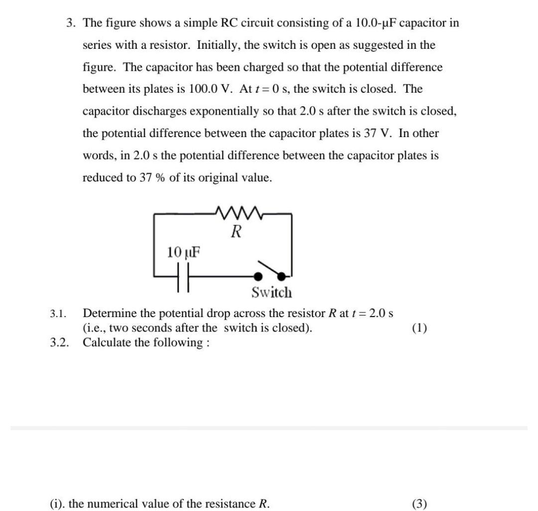 Solved 3. The figure shows a simple RC circuit consisting of | Chegg.com
