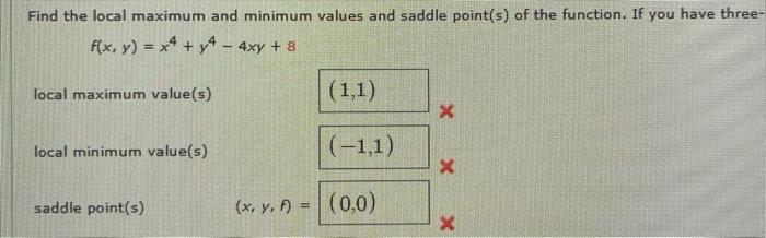Solved Find the local maximum and minimum values and saddle | Chegg.com