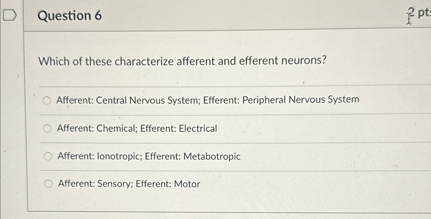 Solved Question 6Which of these characterize afferent and | Chegg.com