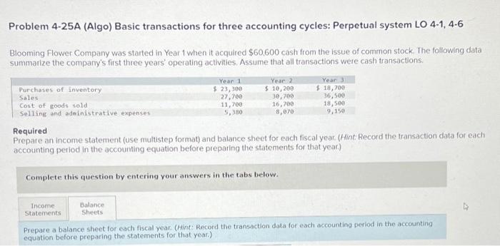 Solved Problem 4-25A (Algo) Basic transactions for three | Chegg.com