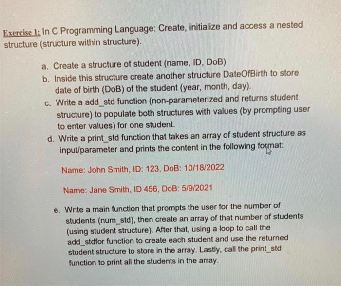 ise 1: In C Programming Language: Create, initialize | Chegg.com