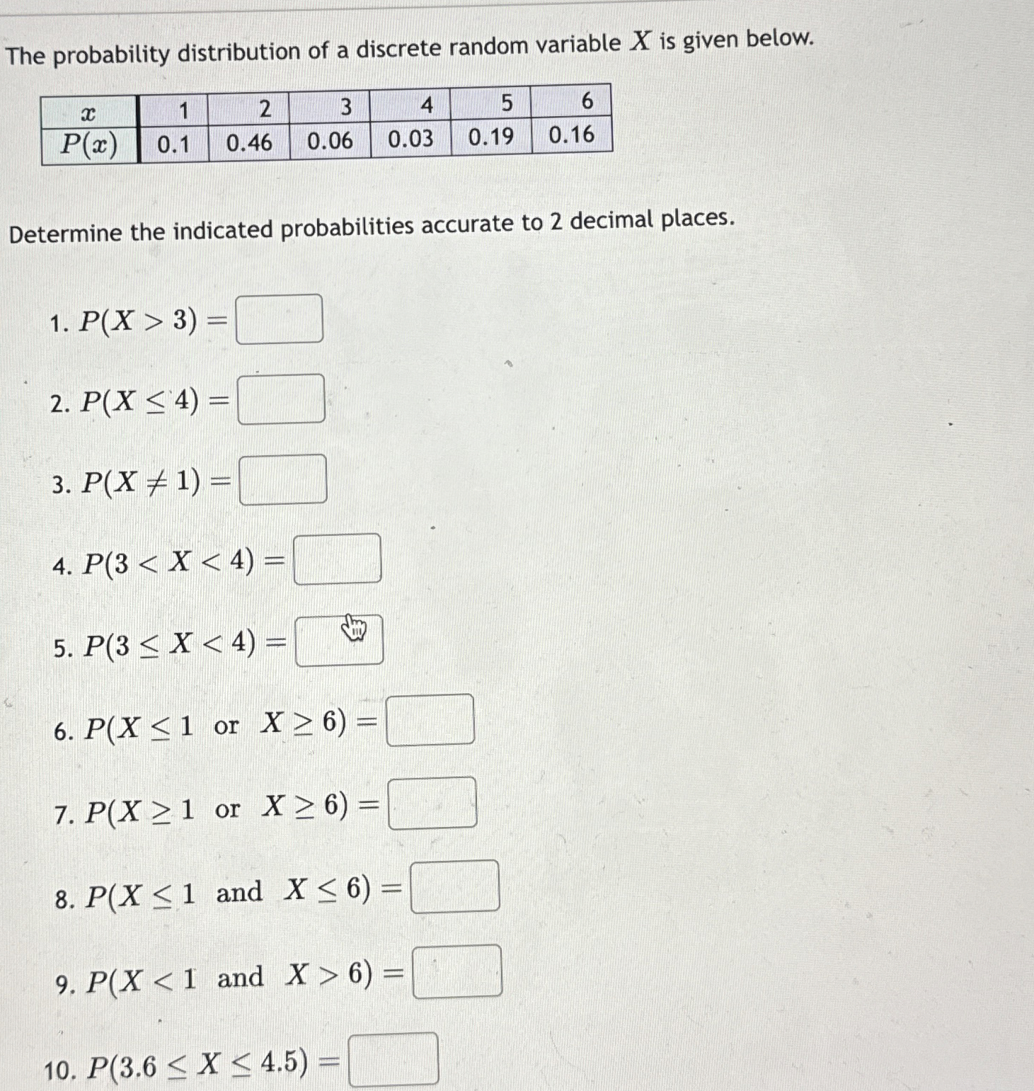Solved The probability distribution of a discrete random | Chegg.com