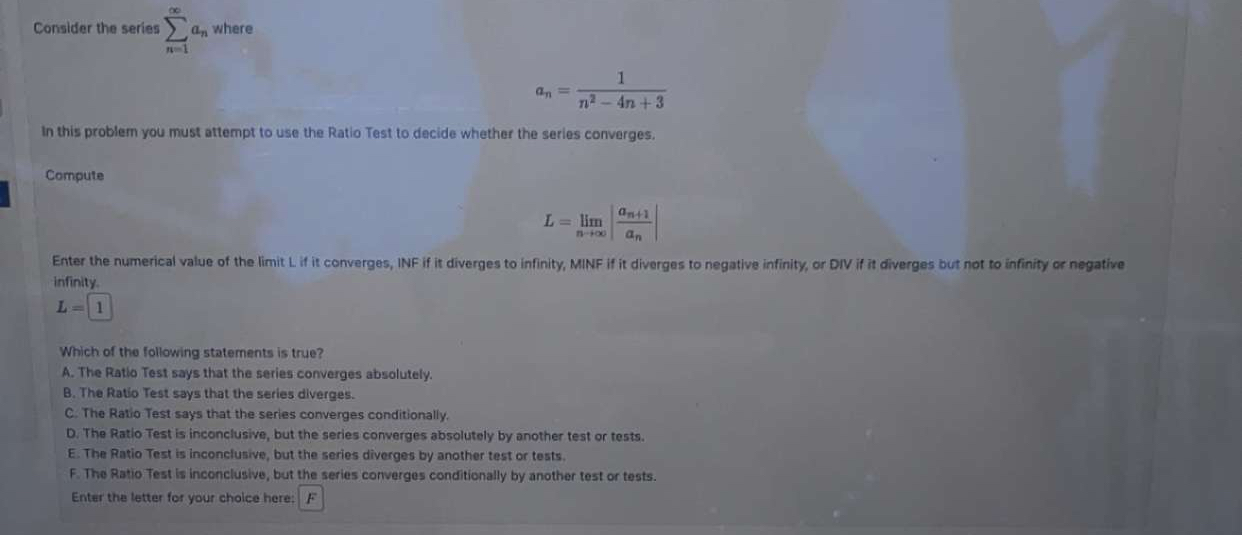 Solved Consider the series ∑n=1∞an ﻿wherean=1n2-4n+3In this | Chegg.com