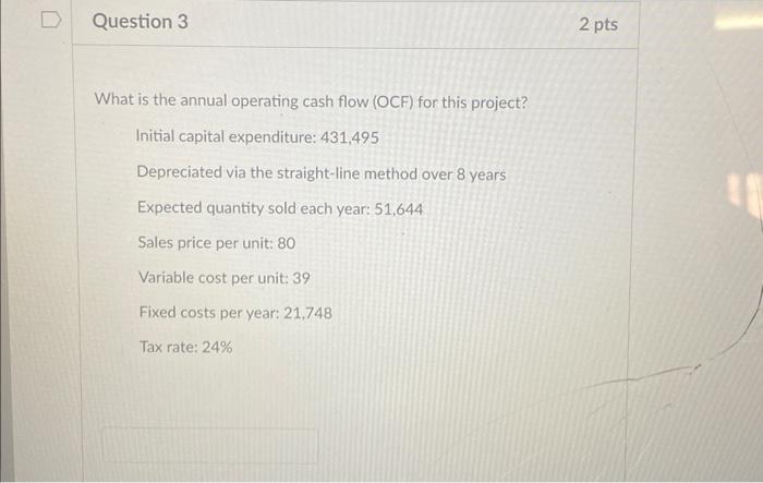 Solved What is the annual operating cash flow (OCF) for this | Chegg.com