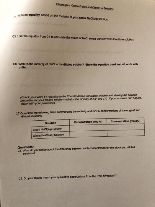 Solved ChemCollective Simulation Procedure: Electrolytes. | Chegg.com