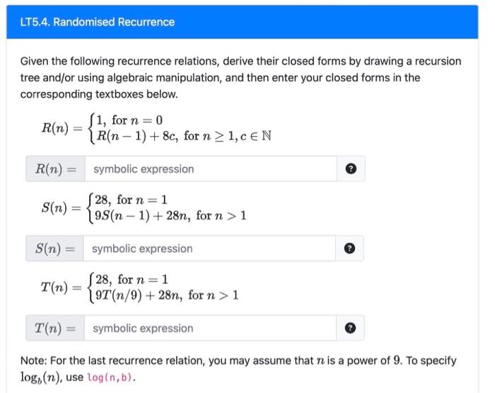 Solved Given the following recurrence relations, derive | Chegg.com