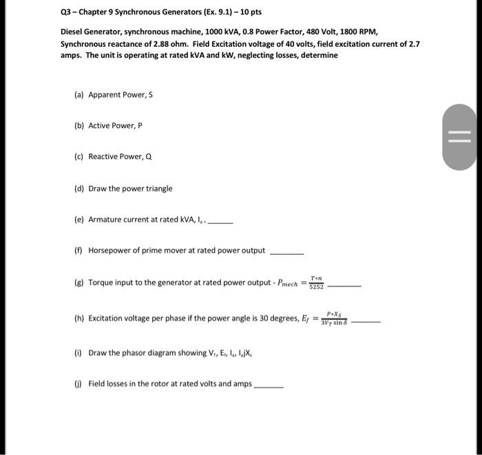 Solved Q3 - Chapter 9 Synchronous Generators (Ex. 9.1) - 10 | Chegg.com