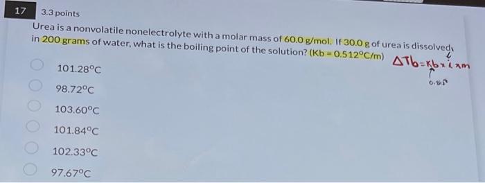 Solved 3.3 points Urea is a nonvolatile nonelectrolyte with | Chegg.com