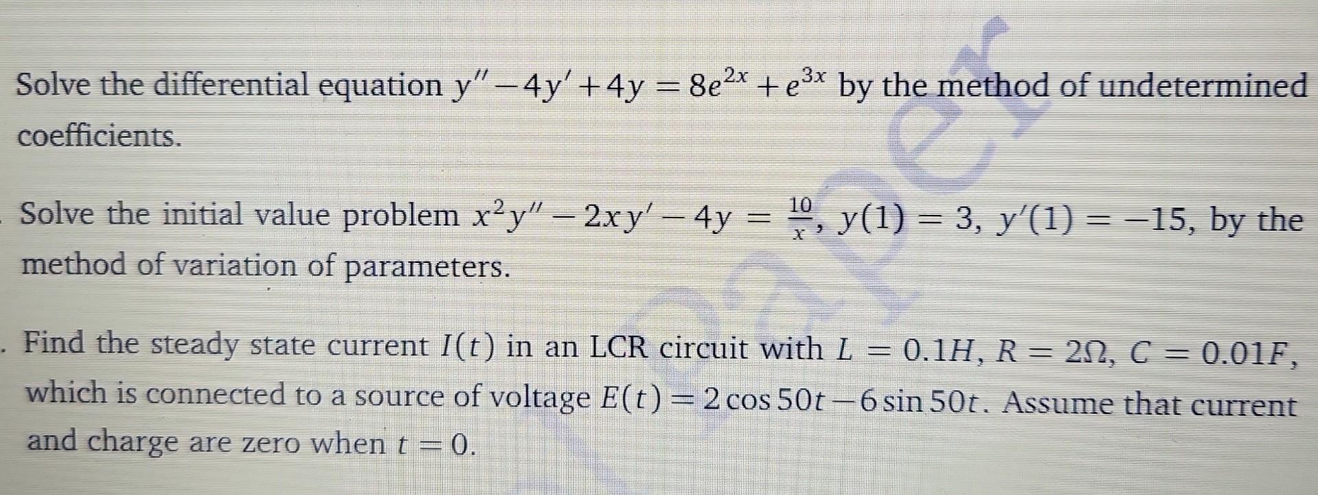 Solved Solve the differential equation y′′−4y′+4y=8e2x+e3x | Chegg.com