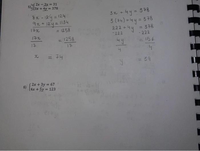 Solved 5) 3{3x+4y=3788x−12y=1243x+4y=3783x+4)+4y=378 | Chegg.com