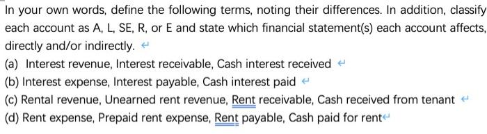 Solved In your own words, define the following terms, noting | Chegg.com
