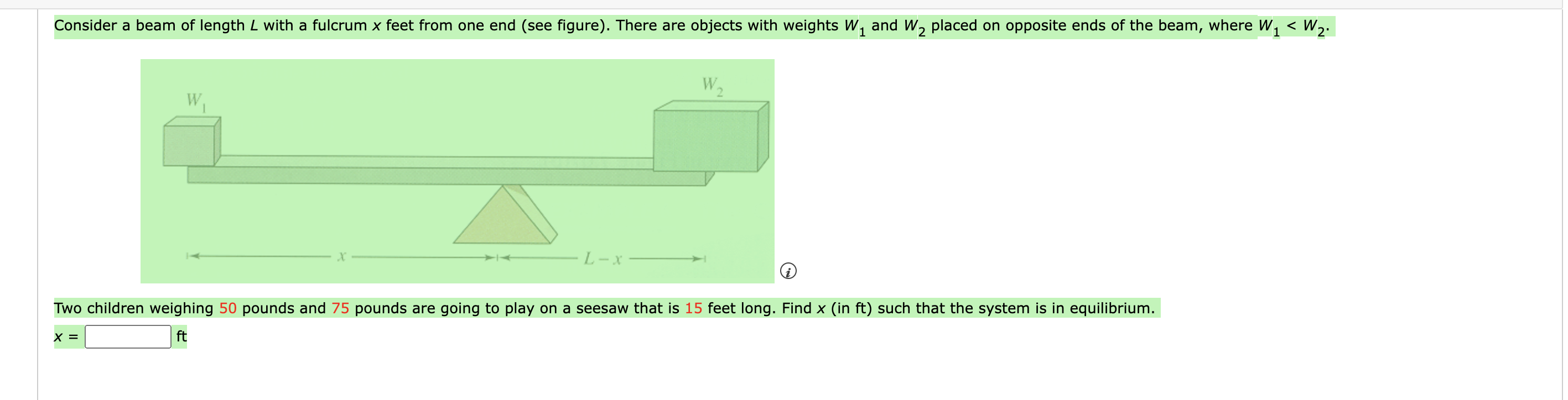 Solved Consider a beam of length L ﻿with a fulcrum x ﻿feet | Chegg.com