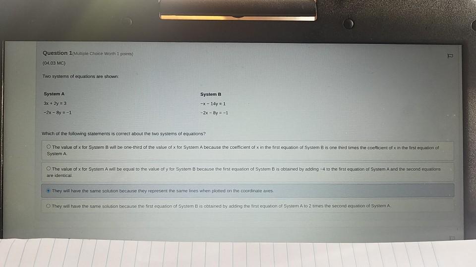 Solved Question 1 Multiple Choice Worth 1 points) (04.03 MG) | Chegg.com