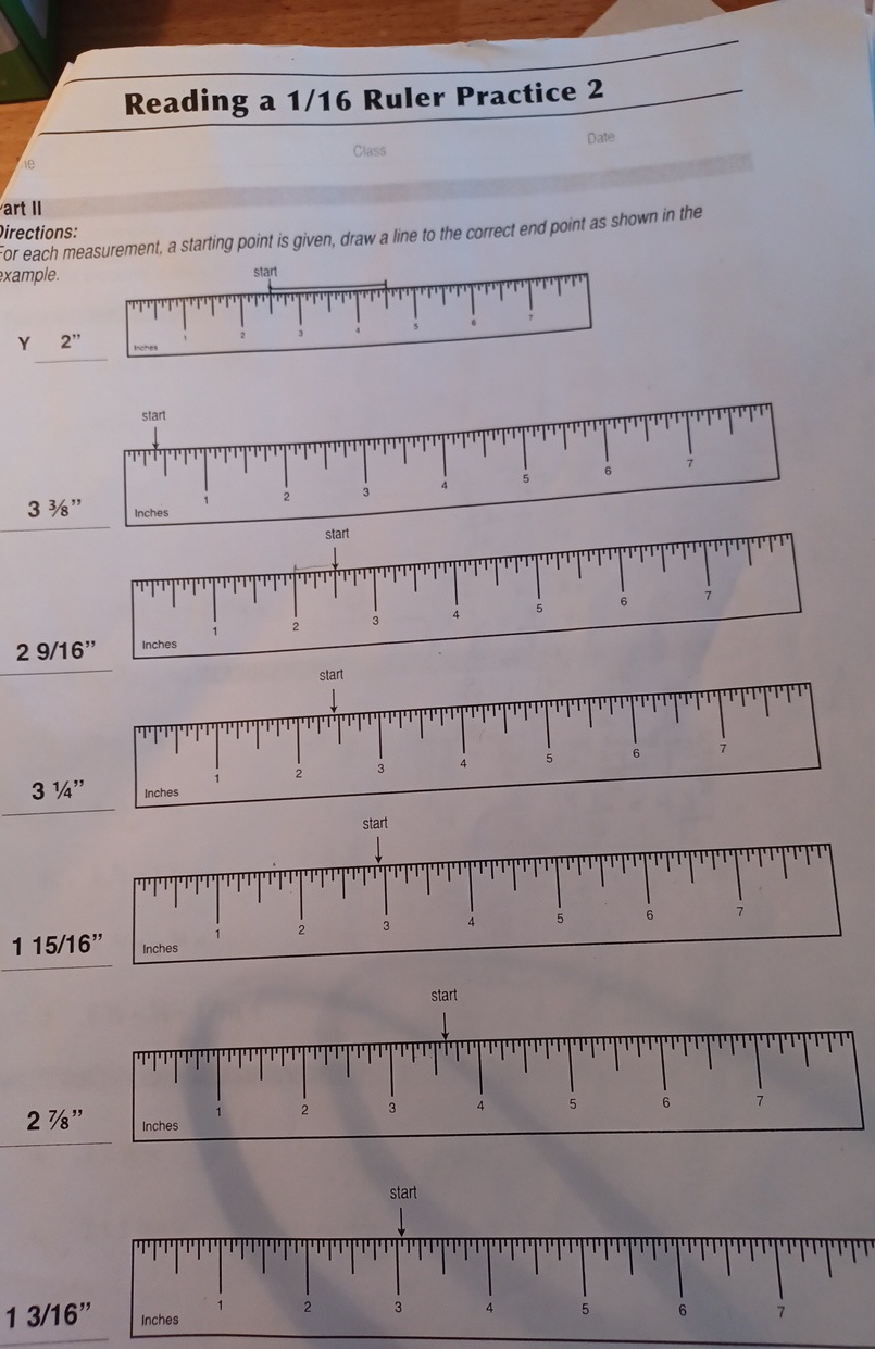 Solved Reading a 1/16 ﻿Ruler Practice 2ClassDateart | Chegg.com