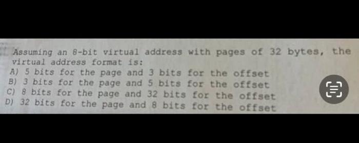 Solved Assuming an 8 -bit virtual address with pages of 32 | Chegg.com