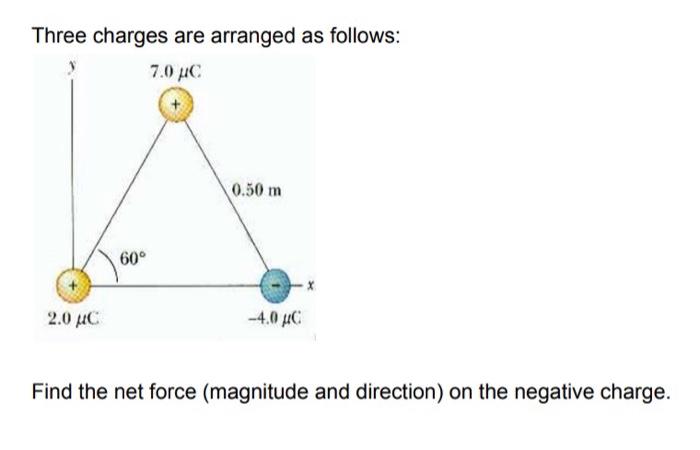 Solved Three charges are arranged as follows: Find the net | Chegg.com