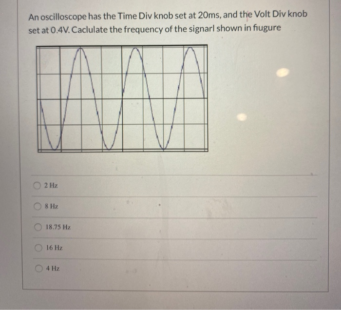 Solved An oscilloscope has the Time Div knob set at 20ms, | Chegg.com
