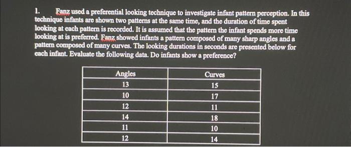 Solved 1. Eanz used a preferential looking technique to | Chegg.com