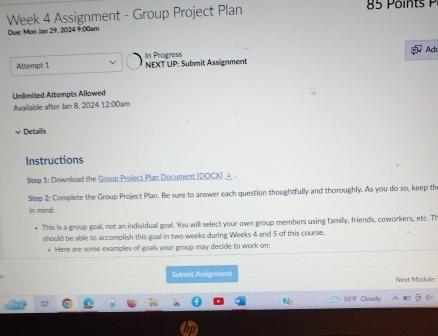 Solved Week 4 ﻿Assignment - ﻿Group Project PlanDue Mon lan | Chegg.com