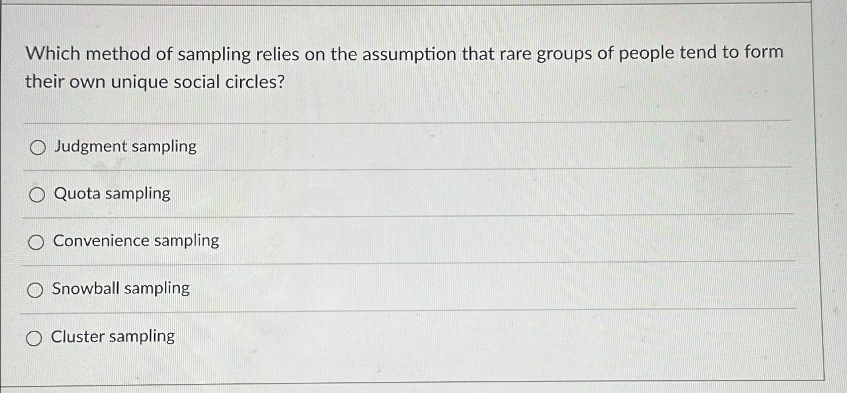 Solved Which method of sampling relies on the assumption | Chegg.com