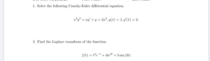 Solved 1. Solve the following Cauchy-Euler differential | Chegg.com
