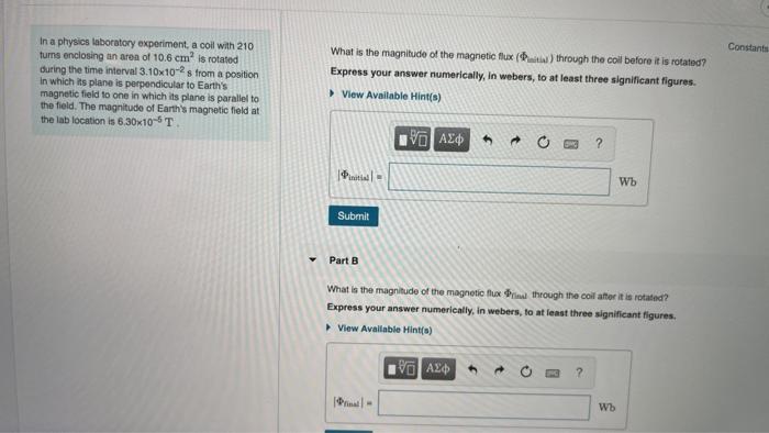 Solved Constants In a physics laboratory experiment, a coil | Chegg.com