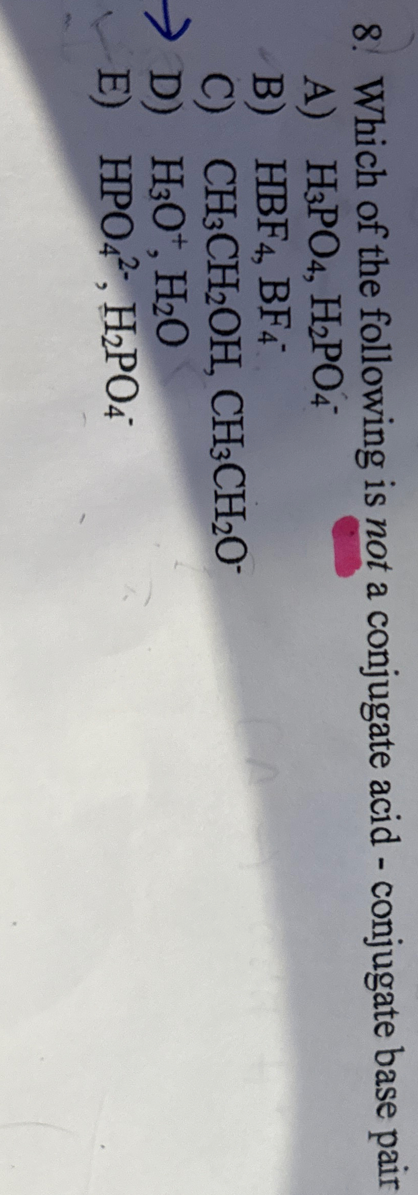 Solved Which of the following is not a conjugate acid - | Chegg.com