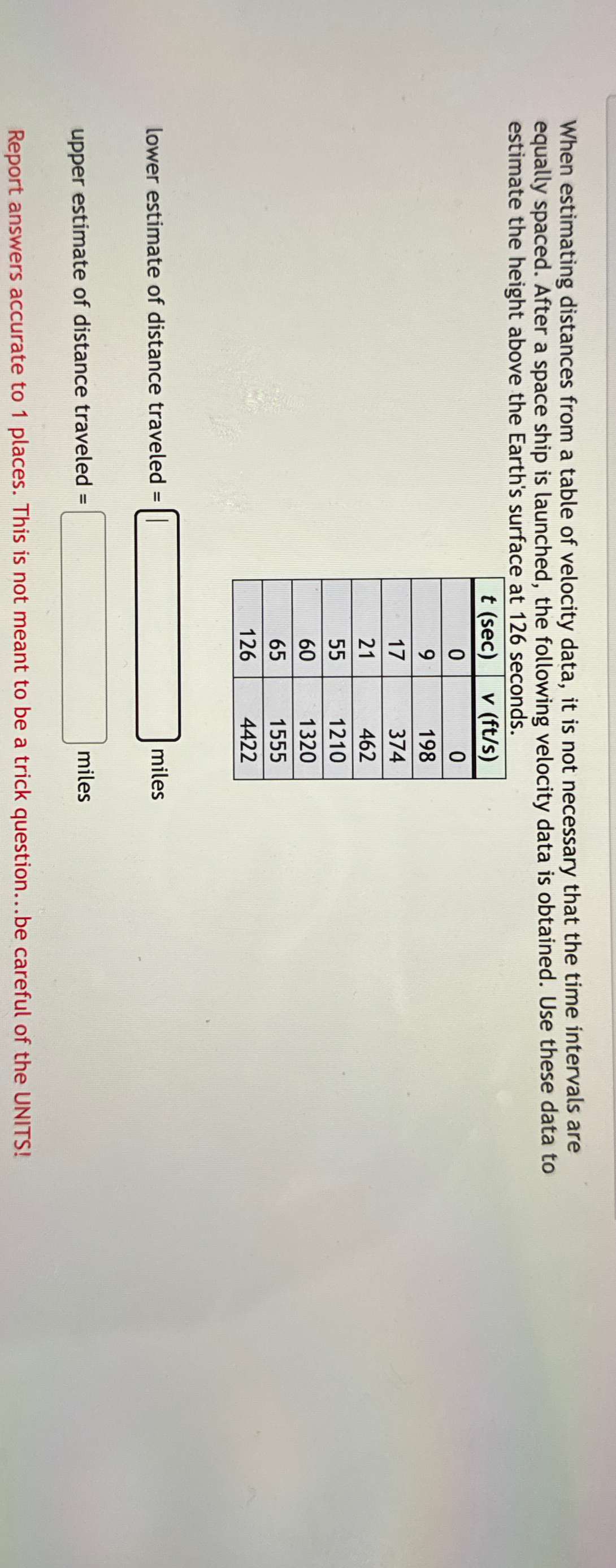 Solved When estimating distances from a table of velocity | Chegg.com