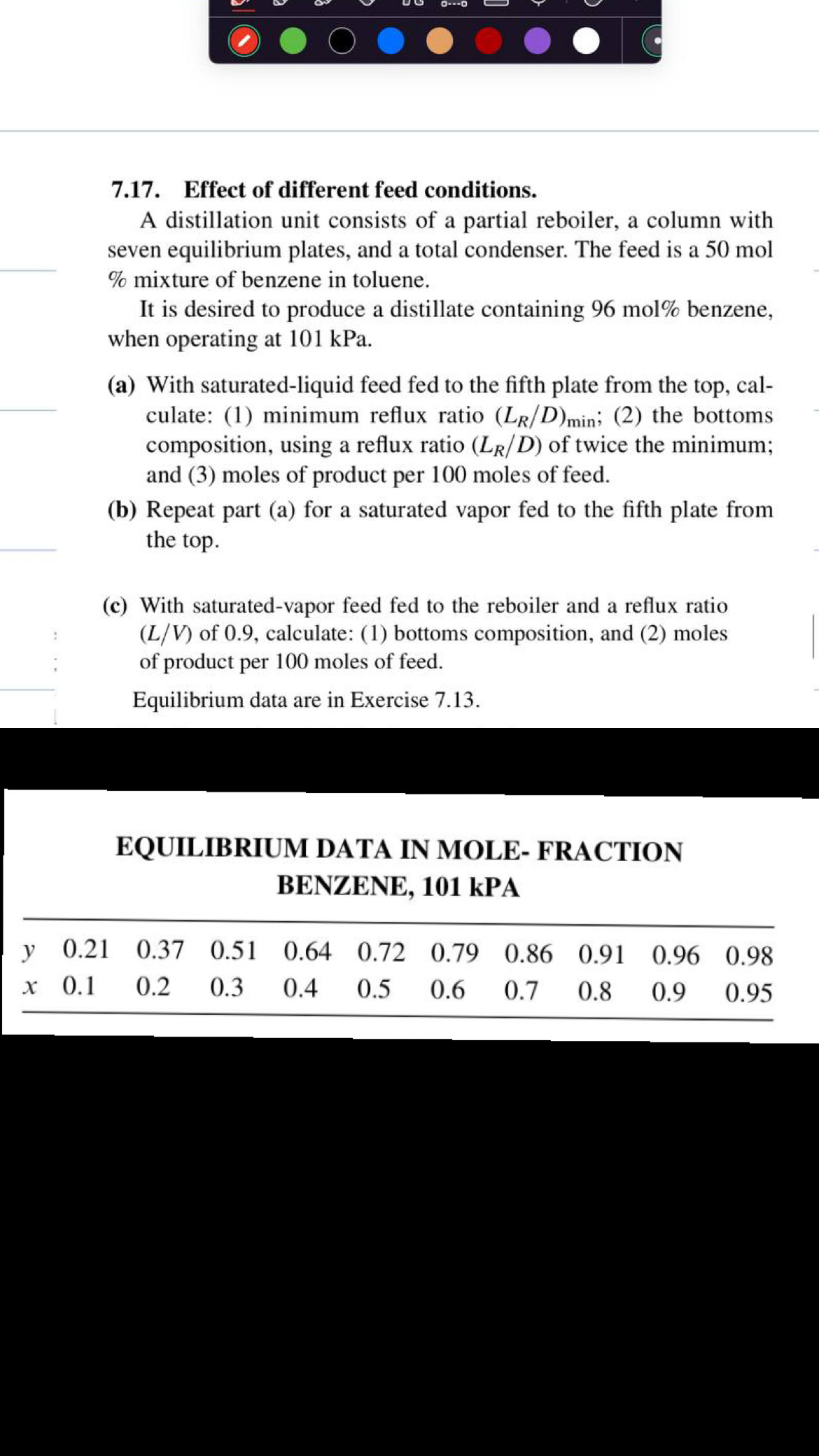 EQUILIBRIUM DATA IN MOLE- ﻿FRACTIONBENZENE, 101 | Chegg.com