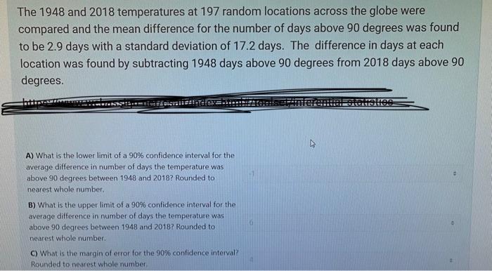 Solved The 1948 and 2018 temperatures at 197 random | Chegg.com