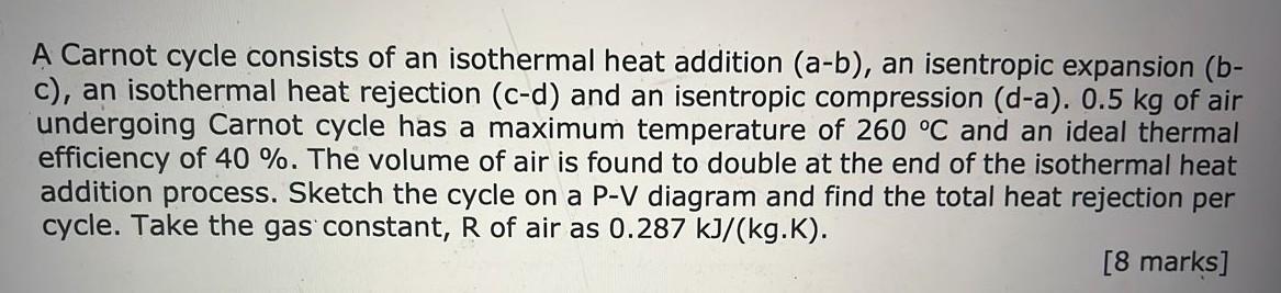 Solved A Carnot cycle consists of an isothermal heat | Chegg.com