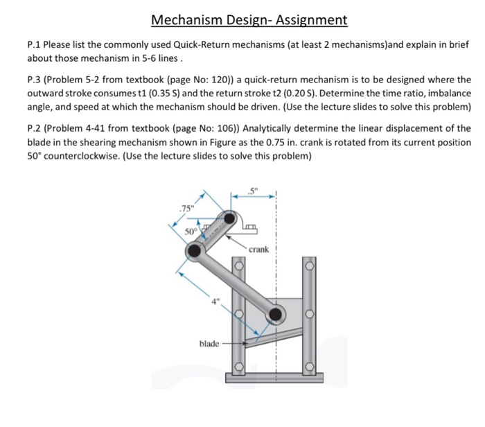 Solved Mechanism Design- Assignment P.1 Please list the | Chegg.com