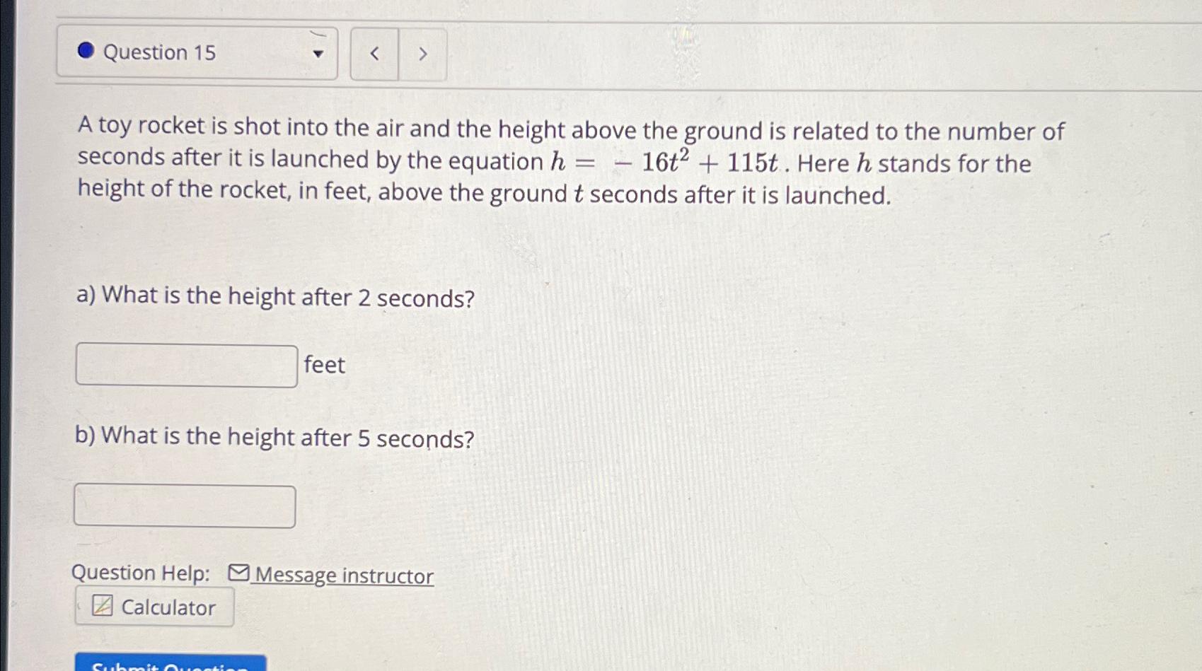 Solved A toy rocket is shot into the air and the height | Chegg.com