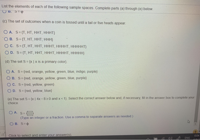 Solved List the elements of each of the following sample | Chegg.com