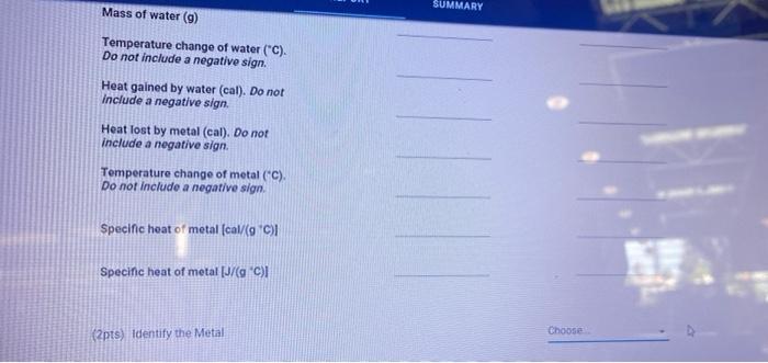Data And Report Submission - Energy And Specific Heat | Chegg.com