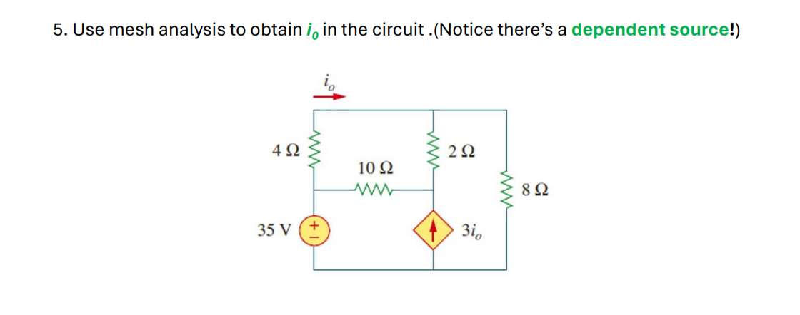 Solved Use mesh analysis to obtain i0 ﻿in the circuit | Chegg.com