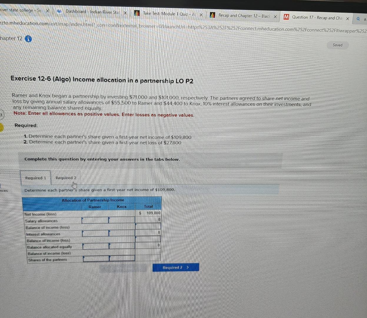 Solved SavedExercise 12-6 (Algo) ﻿Income allocation in a | Chegg.com