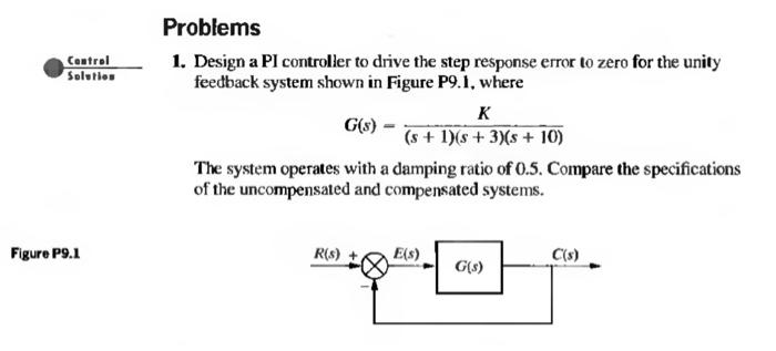 Solved 1. Design a PI controlier to drive the step response | Chegg.com