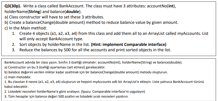 Solved Q3(30p). Write a class called BankAccount. The class | Chegg.com