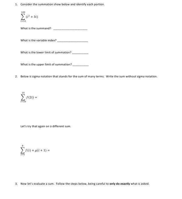 Solved 1. Consider the summation show below and identify | Chegg.com