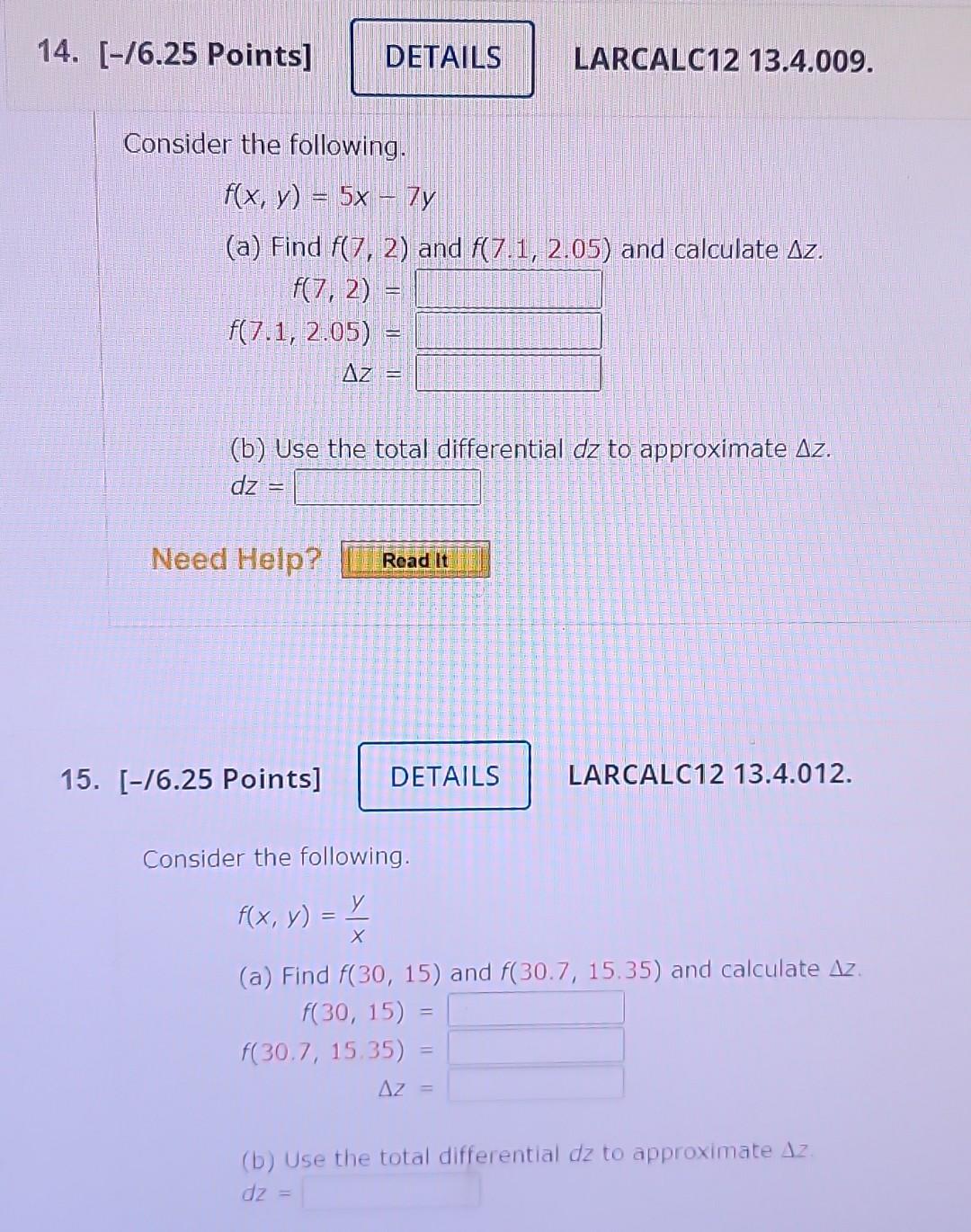 −/6.25 Points] LARCALC12 13.4.009. Consider the | Chegg.com