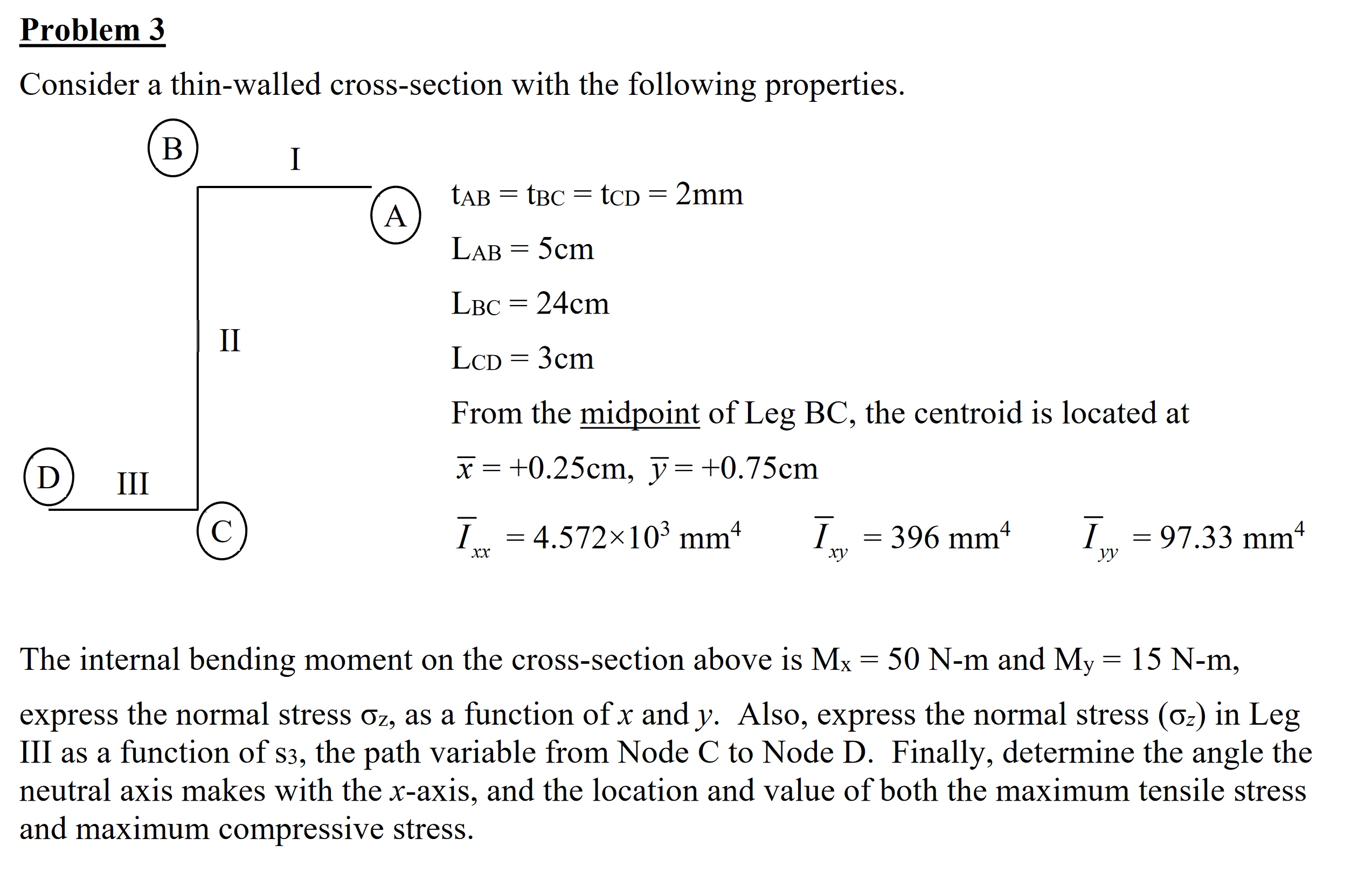 Solved Problem 3Consider a thin-walled cross-section with | Chegg.com