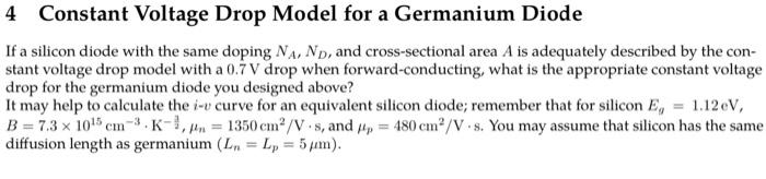 Solved 4 Constant Voltage Drop Model for a Germanium Diode | Chegg.com