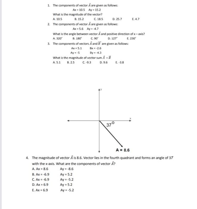 Solved E. 4.7 1. The components of vector Ā are given as | Chegg.com