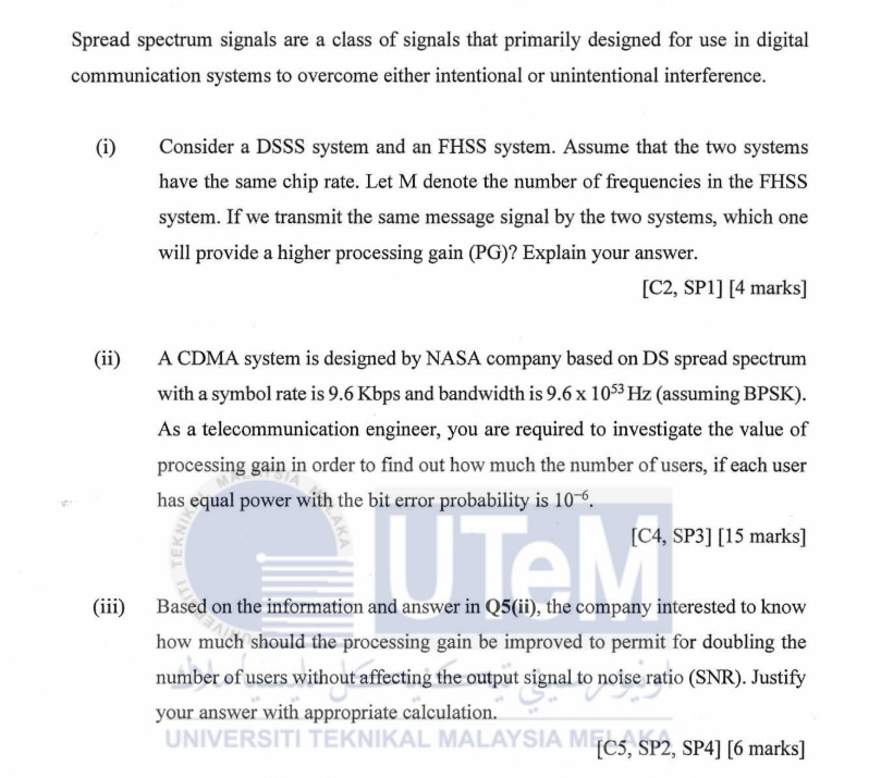 Solved Spread spectrum signals are a class of signals that | Chegg.com
