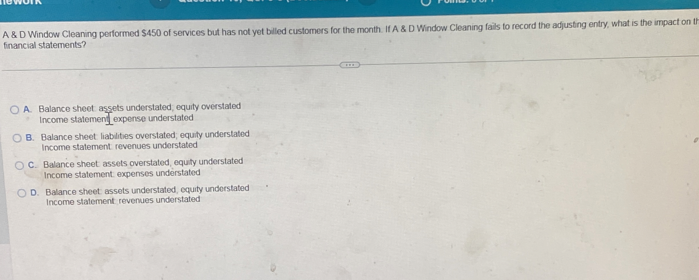 Solved A & D Window Cleaning performed $450 ﻿of services but | Chegg.com