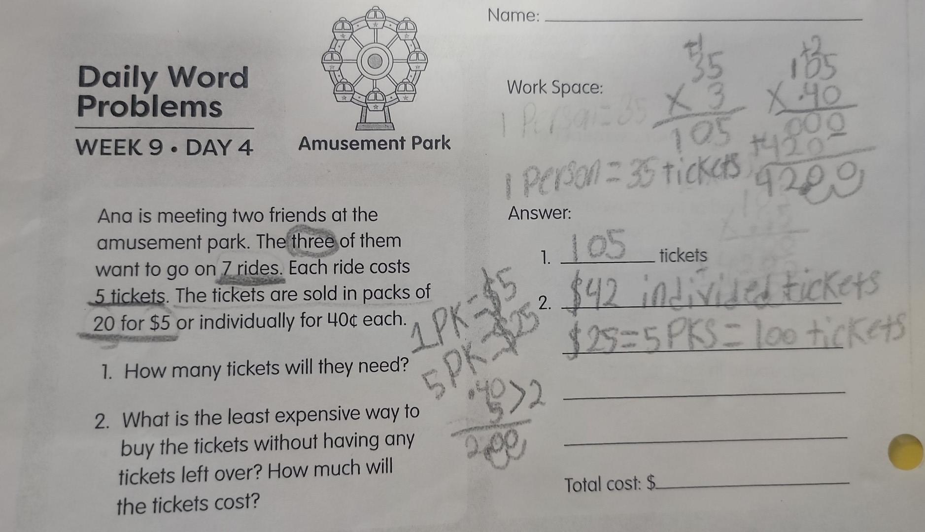 Solved Daily Word Problems Work Space: WEEK 9.DAY 4 | Chegg.com