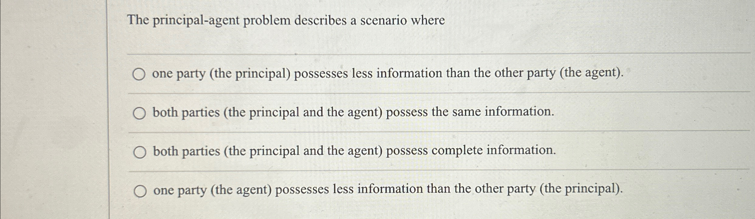 Solved The principal-agent problem describes a scenario | Chegg.com